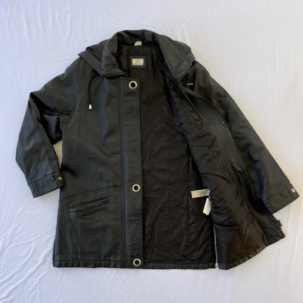 1990s Black Leather Hooded Jacket - Gem